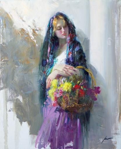 Pino FLOWER MARKET GIRL painting | framed paintings for sale